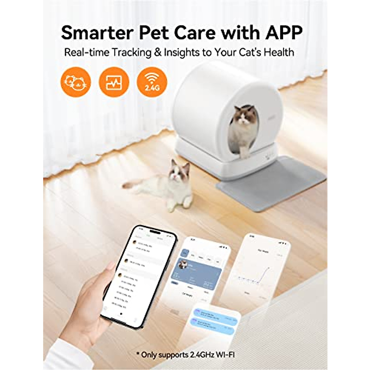 MeoWant Self-Cleaning Cat Litter Box, Integrated Safety Protection Automatic Cat Litter Box for Multi Cats, Extra Large/Odor Isolation/APP Control Smart Cat Litter Box with Mat & Liner