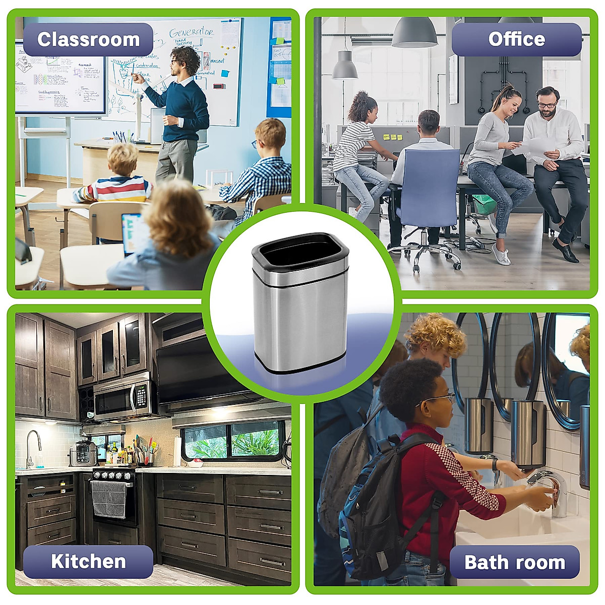 Alpine 6 L Stainless Steel Slim Open Trash Can - Compact Garbage Bin - Wide Access Top Slender Durable Receptacle with Sturdy Plastic Liner (1.6 Gal)