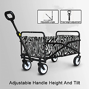 Outdoor Collapsible Wagon Zebra Fur Stripe Skin Animal Repeating Texture Black White Seamless Camping Shopping Garden Cart Heavy Duty Wagon Adjustable Portable Utility Folding Wagon with Wheels