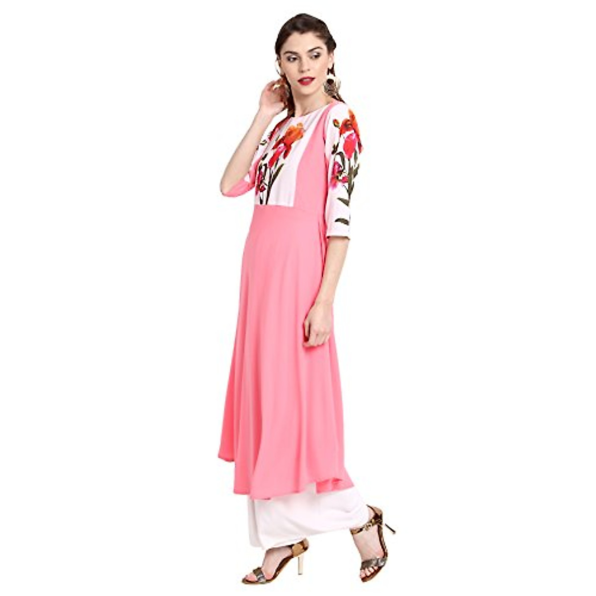 Janasya Indian Women's Tunic Tops Crepe Kurti for Women(XXX-Large) Pink