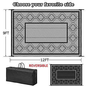 Outdoor Rug Plastic Patio mat - 9X12ft Waterproof Camping Carpet Outside Straw Area Rugs for RV,Picnic,Big Cheap Reversible Deck Mats, Indoor Rugs for Balcony,Pool,Backyard,Yard,Foldable Beach Mat