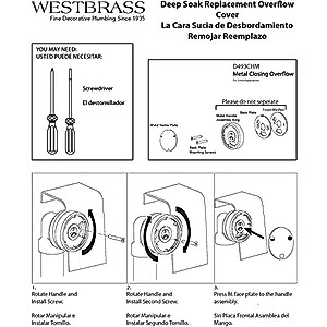 Westbrass D493CH-07 Patented Deep Soak Round Replacement 2-Hole Bathtub Overflow Cover for Full and Over-Filled Closure, Satin Nickel
