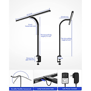 Desk Lamps for Home Office, 24W Extra Bright Architect Desk Lamp with Clamp, 31.5" Wide Modern Black Desk Lights with Auto Dimming Memory Function, Stepless Dimming task lamp for Workbench Monitor