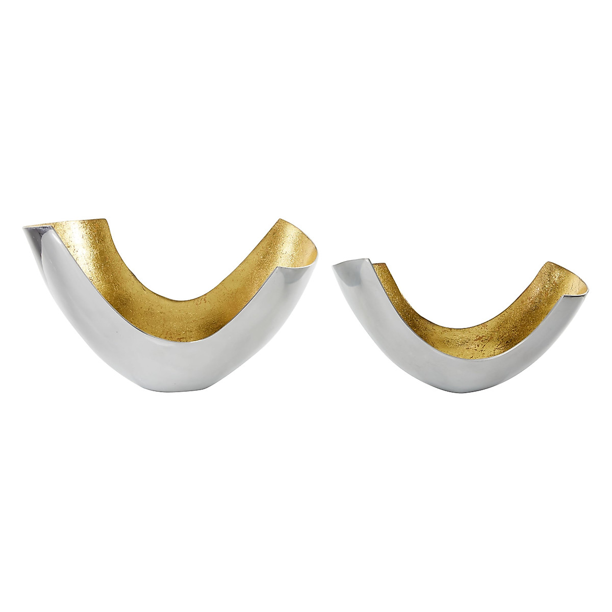 Deco 79 Aluminum Decorative Bowl with Gold Interior, Set of 2 14", 12"W, Gold