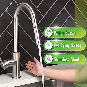 Homewerks 55-K821S-SS-T Hands Free Touchless Kitchen Faucet Pull Down Sprayer, Single, 2, 3 or 4-Hole Install