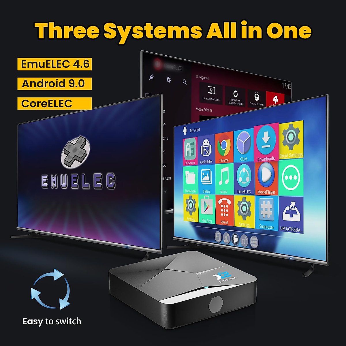 Bearway Super Console x2 Retro Game Console with 60,000+Classic Games for TV, Video Game Console with 60+Emulators,Plug& Play Gaming System EmuELEC4.6&Android TV 9.0, 2 Wireless Controllers(256G)