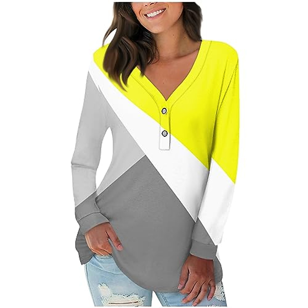 Tunic sweaters for women Fall Clothes for Women 2023 Womens top Hoodies for Women Short sleeve shirts for women Crew neck sweatshirts women Womens Blouses（1-Yellow,Small）
