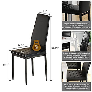 DKLGG 5 Piece Dining Table Set, Dining Table Set for 4, Kitchen Table and Chairs for 4 Breakfast Table Set for 4 Faux Marble Dining Room Table Set with PU Leather Upholstered Chairs for Small Spaces