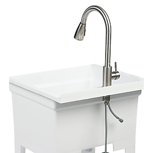 UTILITYSINKS USA-Made Plastic Freestanding 24 in x 24-Inch UtilityTub Heavy Duty Compact Utility Sink Ideal for Workshop, Laundry Room, Garage, Greenhouse, Pet Wash Station (White)