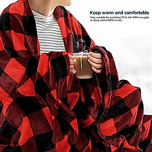 60 x 80 Inches Buffalo Plaid Throw Blanket, Flannel Fleece Throw Blanket, Checkered Soft Blankets with 2 Pieces 18 x 18 Inches Pillow Covers for Christmas Home Decor (Red and Black Plaid)
