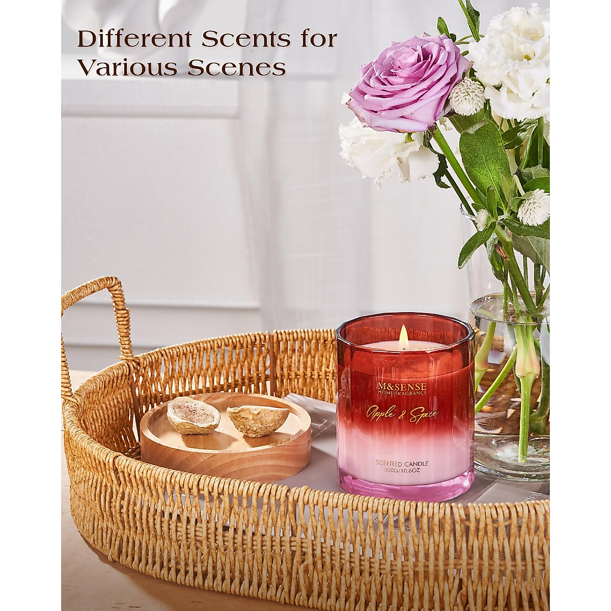 M&SENSE Apple Spice Soy Candles for Home Scented 10.6oz 60 Hour Long Lasting Slow Burning, Organic Natural Christmas Candle Highly Scented Winter Holiday Fragrance Gift for Women Men