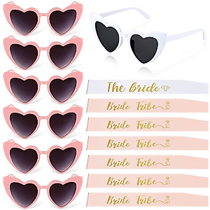 14 Pack Bachelorette Party Sashes and Retro Heart Sunglasses Bride Bridesmaid Sash Bachelorette Sunglasses Bachelorette Sash Bachelorette Party Accessories for Bridal Shower Wedding Decorations