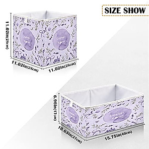 Kigai Lavender Purple Flowers Cube Storage Bins - 11x11x11 in Large Foldable Cubes Organizer Storage Basket for Home Office, Nursery, Shelf, Closet