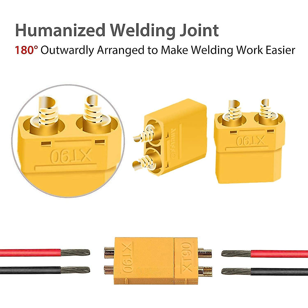 Audance XT90 XT 90 Connectors Male and Female with 2M 14 AWG Silicone Wire, Battery 5mm Heat Shrink Tube for FPV Connector RC Hobby Electric Motors & Parts (5 Pairs), Yellow