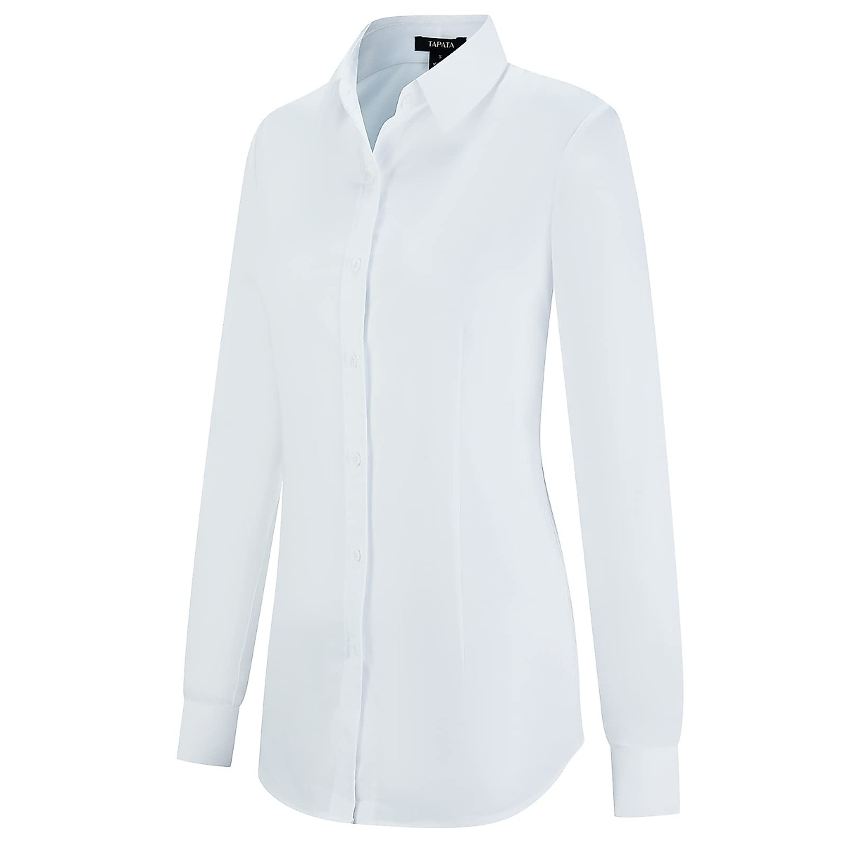 Tapata Women's Classic Button-Down Blouse Formal Work Dress Fitted Shirts Collared Long Sleeve Business Top, White, Large