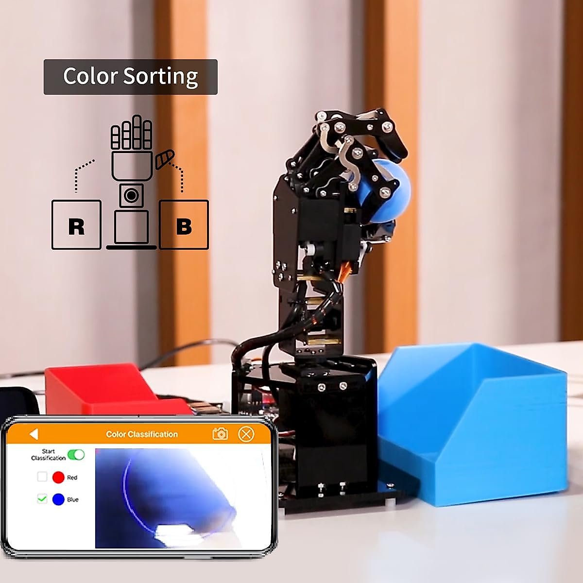 HIWONDER uHandPi Raspberry Pi Robotic Hand AI Vision Bionic Mechanical Hand with Python Programming Powered by Raspberry Pi 4B 4GB (Left Hand)