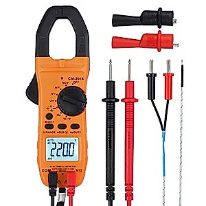 CAMWAY Portable Clamp Meter Digital 6000 Counts AC/DC Current TRMS AMP OHM Tester Capacitance Multimeter with Alligator Clips