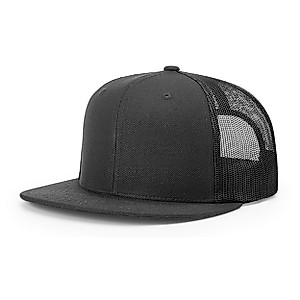 Richardson Unisex 511 Flatbill Trucker Adjustable Snapback Baseball Cap, Solid Black, One Size Fits Most