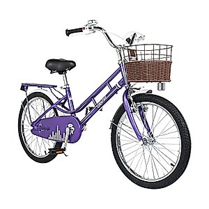 COEWSKE 20 Inch Kids Bike Bicycles Fantasy-Style, Children Toddler Girls Leisure Bicycle with Basket Kickstand Included Fit for 6-10 Years Old Or 49-57 Inch Kids (Purple)
