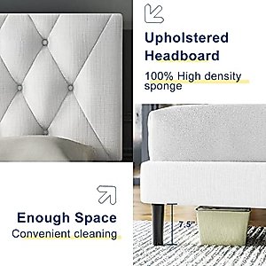 Molblly Full Size Platform Bed Frame with Adjustable Headboard, Linen Fabric Wrap, Strong Frame and Wooden Slats Support, No Box Spring Needed, Non-Slip and Noise-Free, Easy Assembly, White