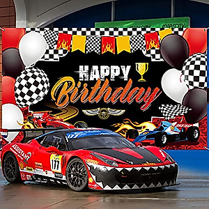 Car Racing Happy Birthday Backdrop Car Themed Birthday Party Decorations Racing Party Photo Background Racing Theme Party Supplies for Birthday Party Photography Decor, 72.8 x 43.3 Inches
