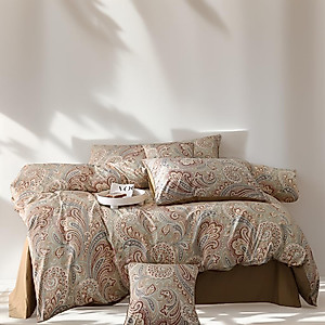 CamfortBliss Queen Duvet Cover Set Brown Paisley Bedding Set 100% Egyptian Cotton Breathable & Luxurious Duvet Covers with Button Closure, 3-Pieces 1 Duvet Cover & 2 Pillowcases