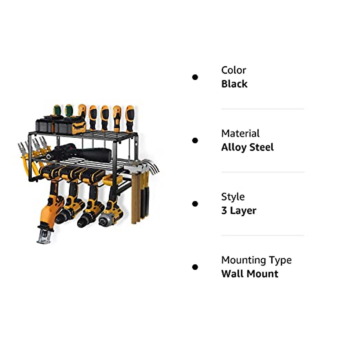 Amoowis Power Tool Organizer, Drill Holder Wall Mount, Heavy Duty Tool Holder, Power Tool Storage Rack, Cordless Tool Organizer, Garage Organization and Storage, Utility Racks Tool Shelf with Hangers