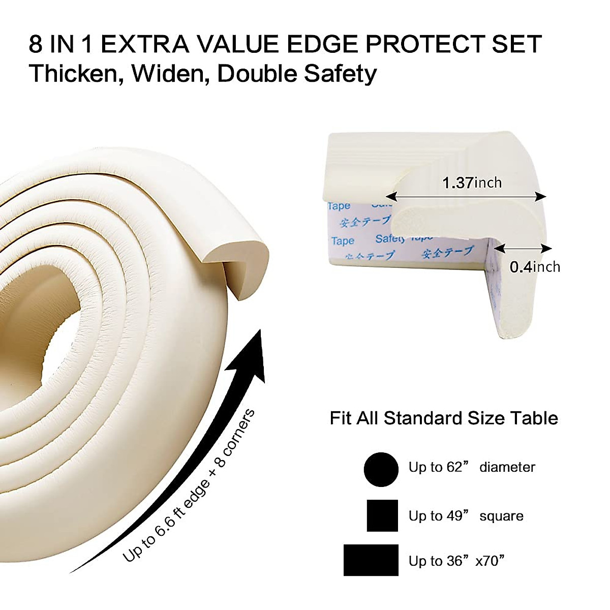 Beauty Pear Baby Proofing Corner Guards & Edge Protectors (6.6 Feet, 8 Corners) Pre-Taped Table Corner Protector, Safe Edge Corner Cushion(2513)