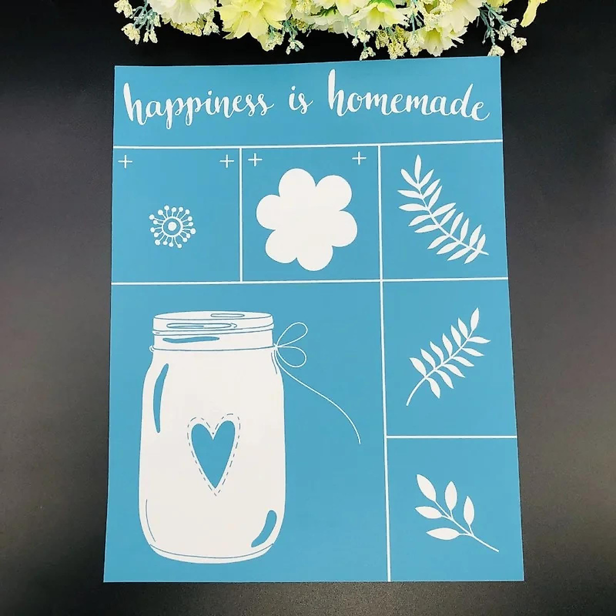 MANGOUSONG Screen Printing Kit,22x28cm Happiness is Homemade Mesh Screen Stencils Self-Adhesive Silk Screen Printing Stencil Canvas Bag Print Washable