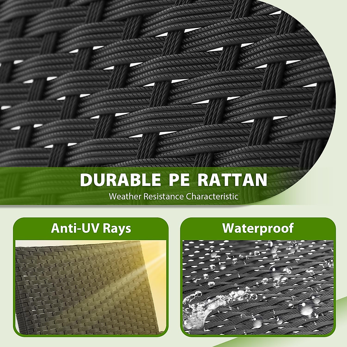 PayLessHere 3-Piece Rattan Wicker Bistro Set Outdoor Conversation Set Sturdy Frame Wicker Furniture with 2 Chairs Cushions Tempered Glass Table for Poolside Balcony Patio Bar Garden (Khaki)