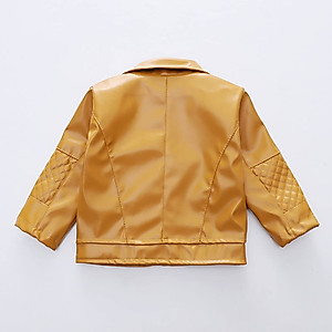 LANMAOMI Girls Kids Faux Leather Jacket Toddler Baby Turn-down Collar Coat PU Motorcycle Outerwear Moto Biker Jackets 1-5T (Yellow, 3-4 Years)