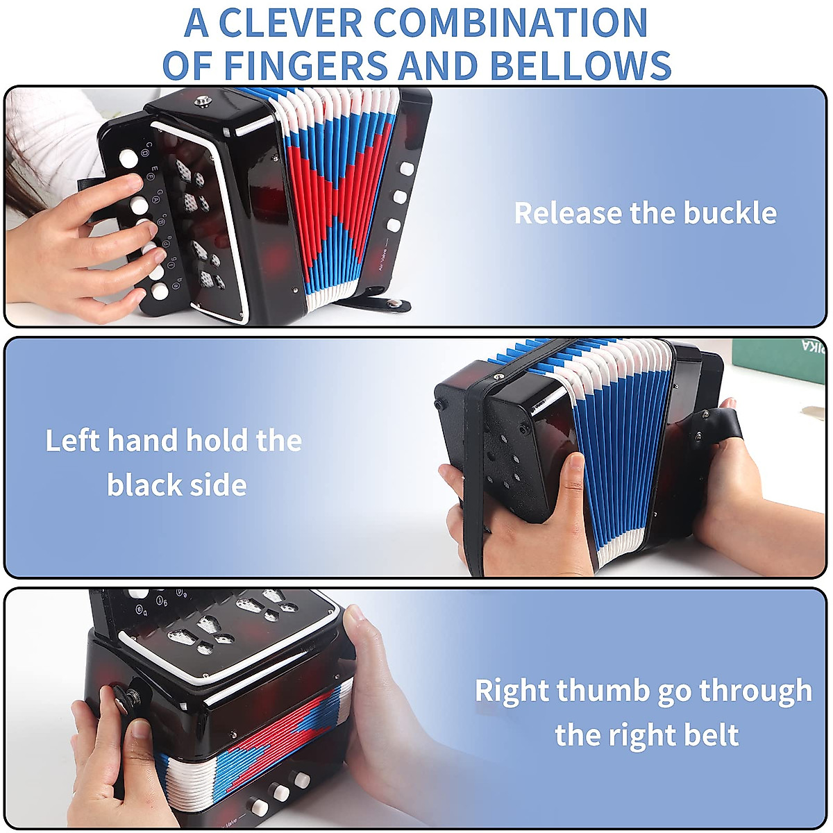 Kids Accordion, Horse 10 Keys Control Kids Accordion Musical Instruments for Kids Children Beginners Lightweight and Environmentally-friendly (Black)