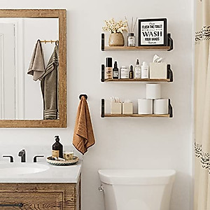 You Have Space Prato Floating Shelves for Living Room Decor, 17"x4.5" Bookshelf Home Office Decor, Kitchen Organization & Bathroom Organizer Wall Shelves, Set of 3, Burnt