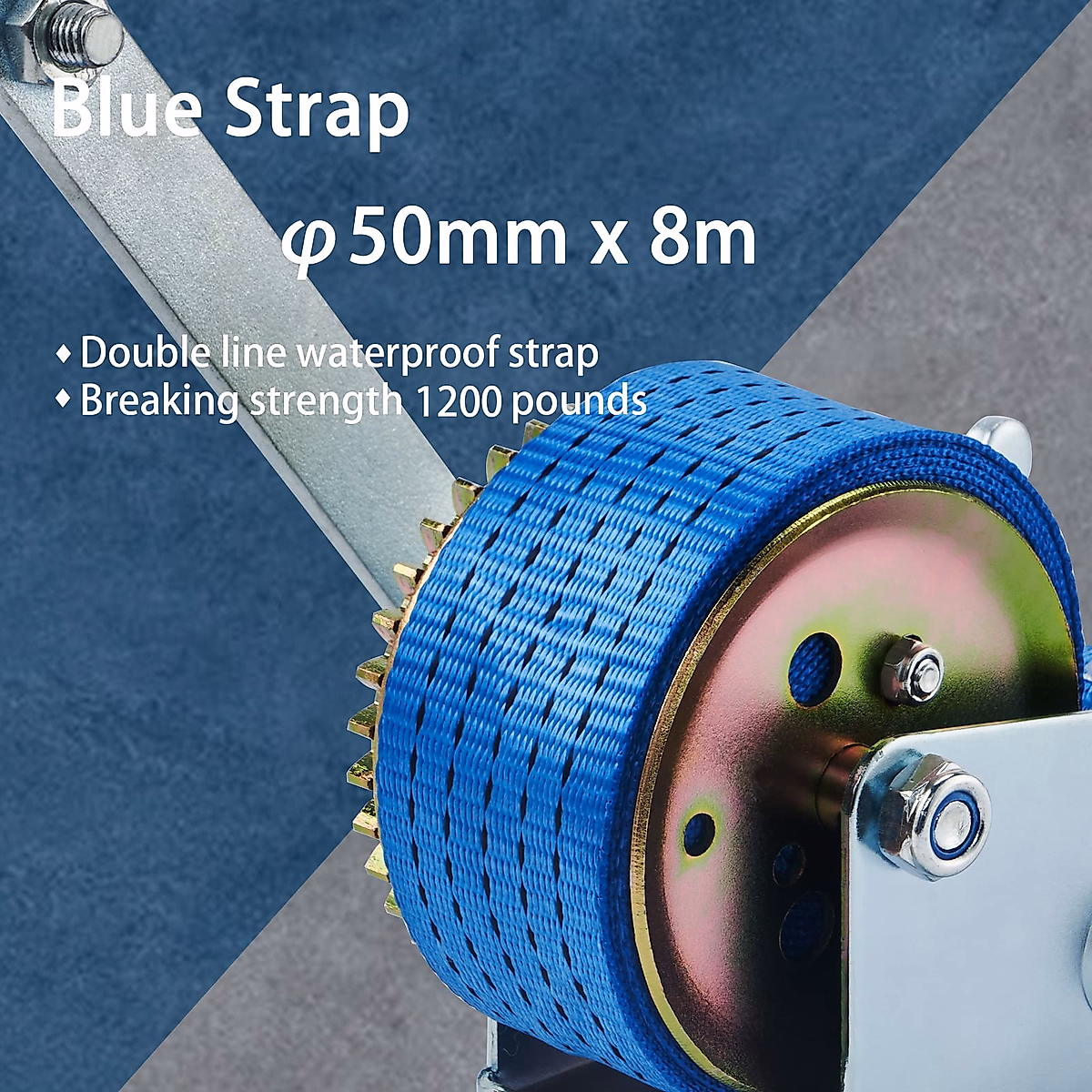 TYT 1200LB Boat Trailer Winch Strap Winch with Blue 26FT Rope, Hand Crank Winch with Hook, High Carbon Steel Dual Ratchet Gear Manual Winch for Towing Pulley Boat Trailer Truck RV Jet Ski Marine Winch