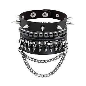 Eigso 3 Pcs Punk Leather Cuff Studded Bracelets for Men Women Vintage Retro 80s Rock Biker Spikes Bracelet Set for Man Woman