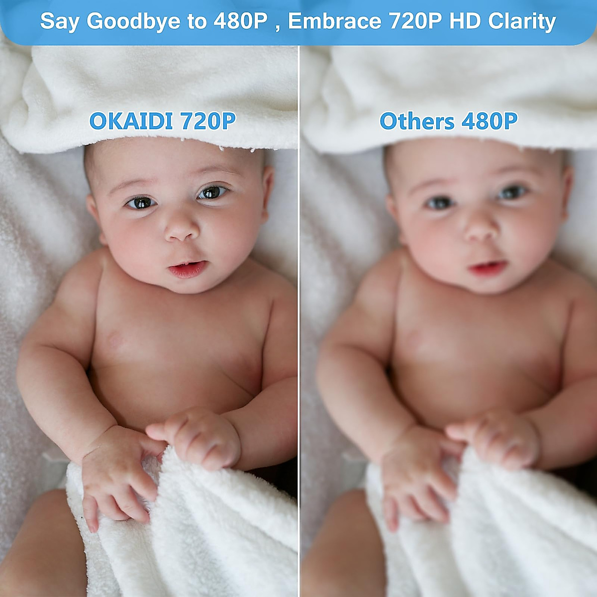 OKAIDI 5" HD Baby Monitor with Camera and Audio, 720P Display Baby Monitor, 5000mAh Battery, Remote Pan-Tilt, 3X Zoom, Night Vision, 2-Way Talk, Temperature,Lullabies,1000ft Range Baby Monitor No WiFi