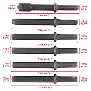 ChgImposs 6pcs Hard 45# Steel Solid Air Rivet Impact Head Support Pneumatic Tool for Drilling/Rusting Removal