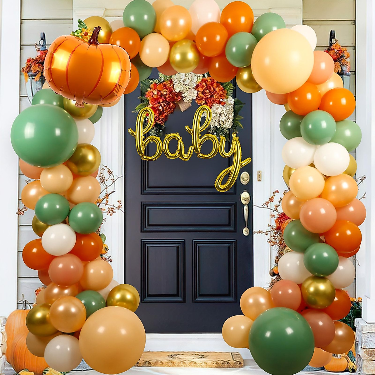 Fall Balloon Arch Garland Kit, 18" 10" 5" Retro Green Burnt Orange Gold Fall Balloons Decorations for Fall Baby Shower Decorations Autumn Thanksgiving Friendsgiving Party Decorations