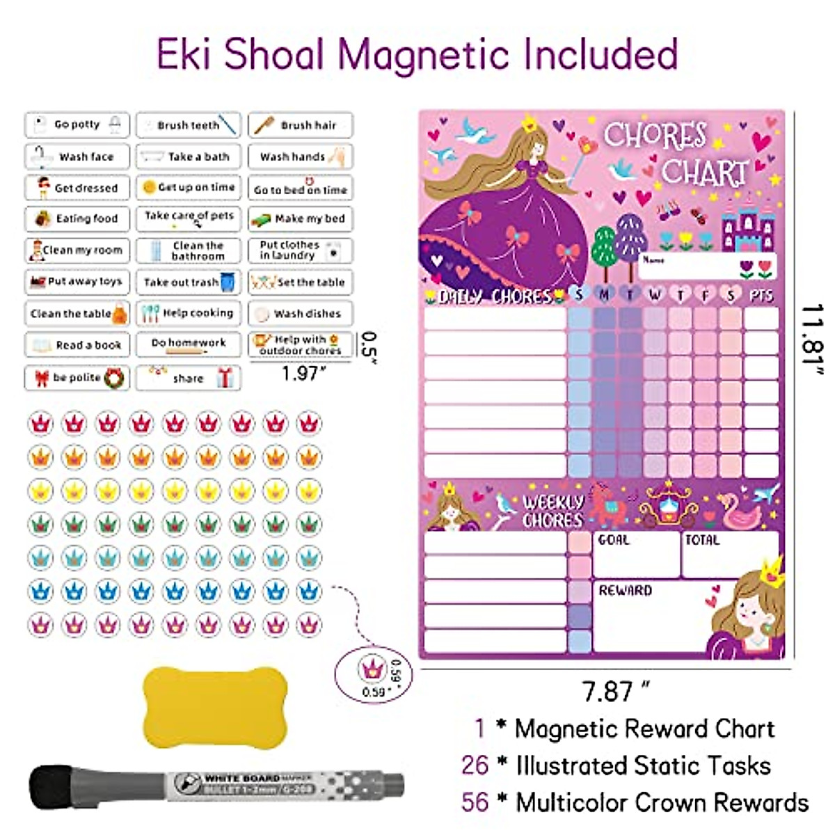 EkiShoal Kids Chore Chart Magnetic Set - 5 in 1 - Reward Chart for Kids, Good Behavior Chart for Kids at Home, My Responsibility Chart for Kids, Magnetic Reward Chart for Kids Behavior - Large