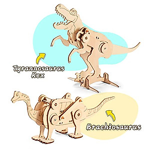 STEM Projects Kits for Kids Age 8-10-12, 4 in 1 3D Wooden Puzzles Dinosaur Craft for 6-8, Building Toys for Boys Ages 8-12, Wood Woodworking Model Kits, DIY Dino Robot Kit