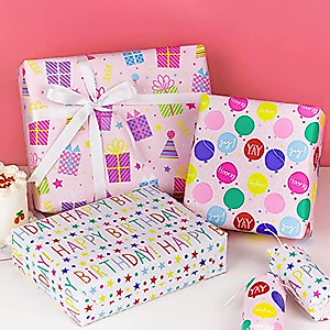 MAYPLUSS Birthday Wrapping Paper Roll - Mini Roll - 17" X 120" Per roll - Pink Design (42.3 sq.ft.ttl)