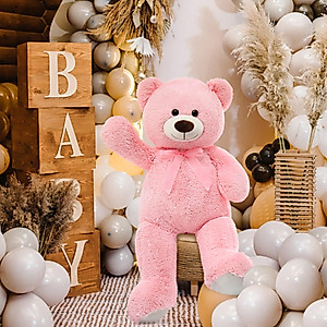 MorisMos Giant Teddy Bear Stuffed Animal 3 ft, 36'' Large Pink Teddy Bear,Big Teddy Bear for Baby Shower Decor,Soft Stuffed Bear Plush Gift for Kid Birthday Christmas Girlfriend Valentine's Day,Pink
