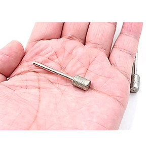 Chiloskit 10 Pics Diamond Coated 8mm Cylinder Head Mounted Points Grinding Bit Rotary Diamond Burr Set,3mm 1/8 Shank Suit for Most Rotary Tool Bit Grinder