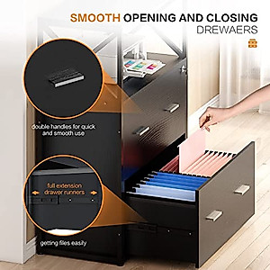 Raybee Filing Cabinet for Home Office Lateral File Cabinet with 2 Wood Drawers, Office Printer Stand with Lock Storage Cabinet for Letter, A4, Legal Size File Folders, 15.8"D x 31.5"W x 40.6"H, Black