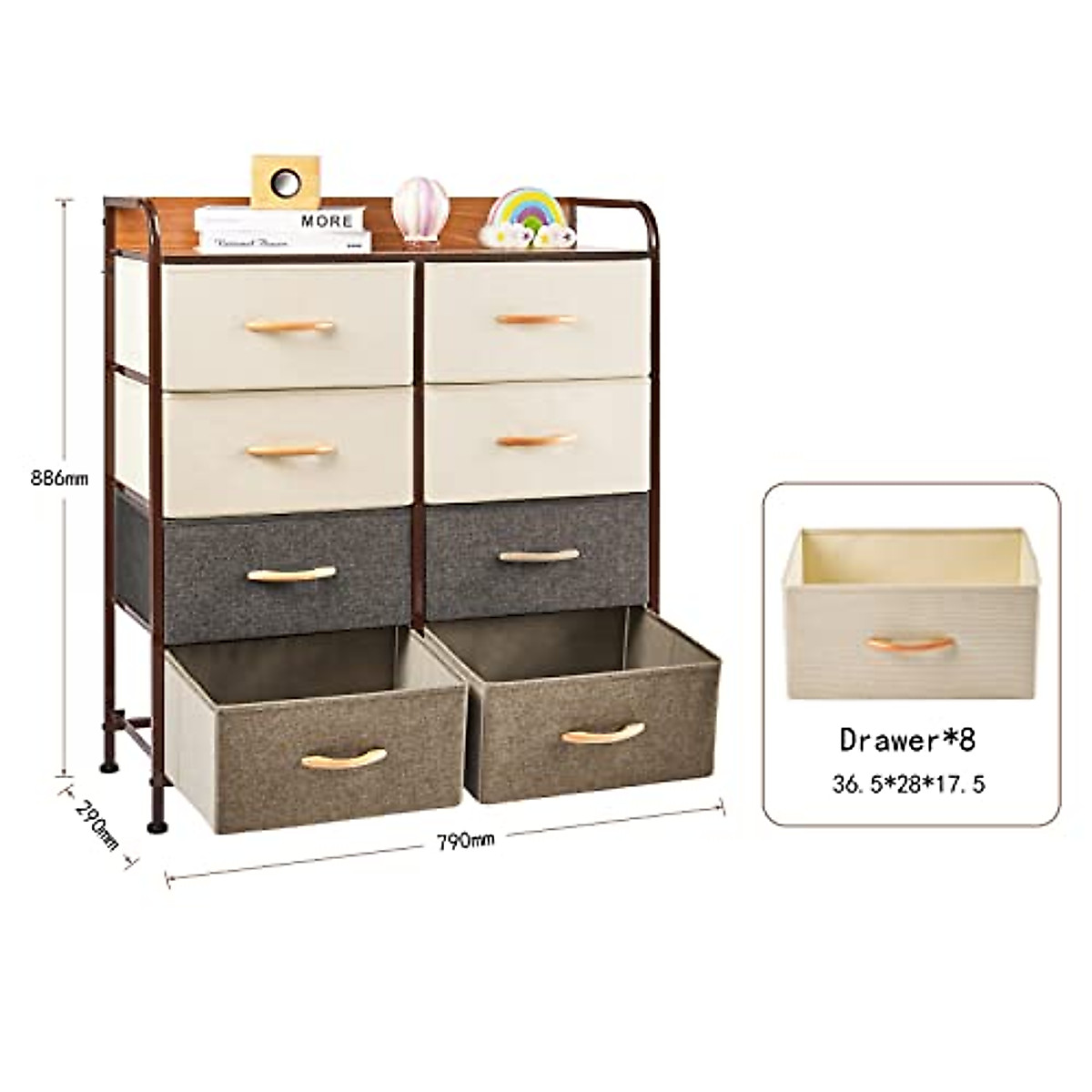 Graficial Dresser Storage Furniture Organizer - Large Standing Unit for Bedroom, Office.Living Room and Closet - 8 Removable Fabric Drawers - Multi-Color/Espresso Brown.