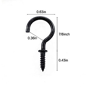 IDEALSV Black Ceiling Hooks 7/8'' Screw-in Light Hooks Hanging Cup Hooks 7/8 Inch (36Pack)
