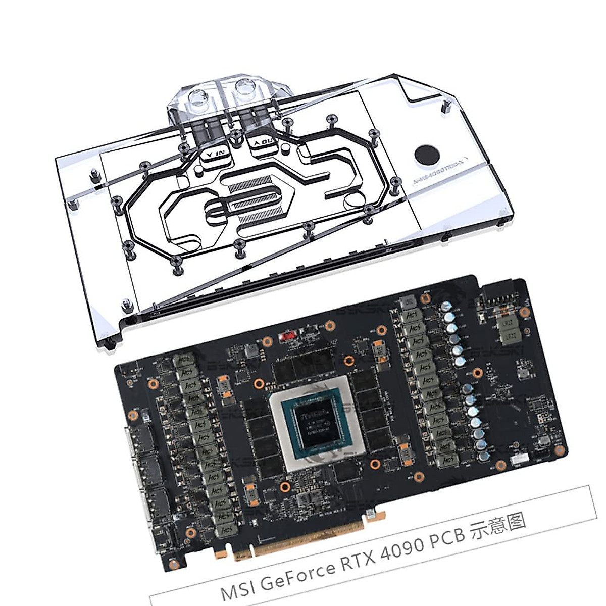 Copper GPU Water Cooling Block GPU Waterblock Graphics Card Water Cooling Block for MSI GeForce RTX 4090 Suprim Gaming (5V ARGB RBW Aura Effect LED Lights GPU Block with Backplate)