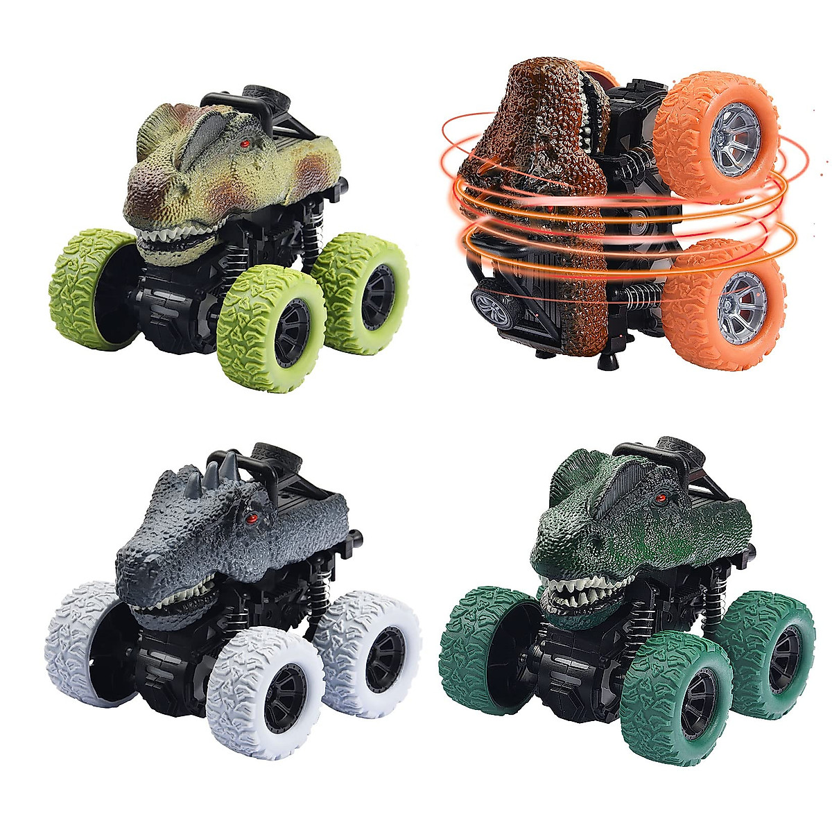 4 Pack Monster Truck Toys for Boys, Toddler Pull Back Cars Friction Powered Cars for Kids, Dinosaur Toys for 3 4 5 6 Year Old Boys Girls Christmas Birthday Party Gift for Kids