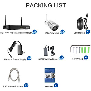 Security Camera System Wireless,Firstrend 1080P 8CH Wireless Home Security Systems with 4pcs 2MP Full HD Cameras 1TB HDD Night Vision Motion Detection Free App for Indoor Outdoor Video Surveillance