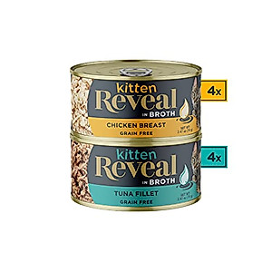 Reveal Natural Wet Kitten Food, 8 Pack, Grain Free, Limited Ingredient Food for Kittens, Chicken & Tuna in Broth Variety Pack, 2.47oz Cans